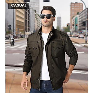 EKLENTSON Jacket Winter For Men Military Jacket Bomber Jacket Lightweight Windproof Windbreaker Coffee L