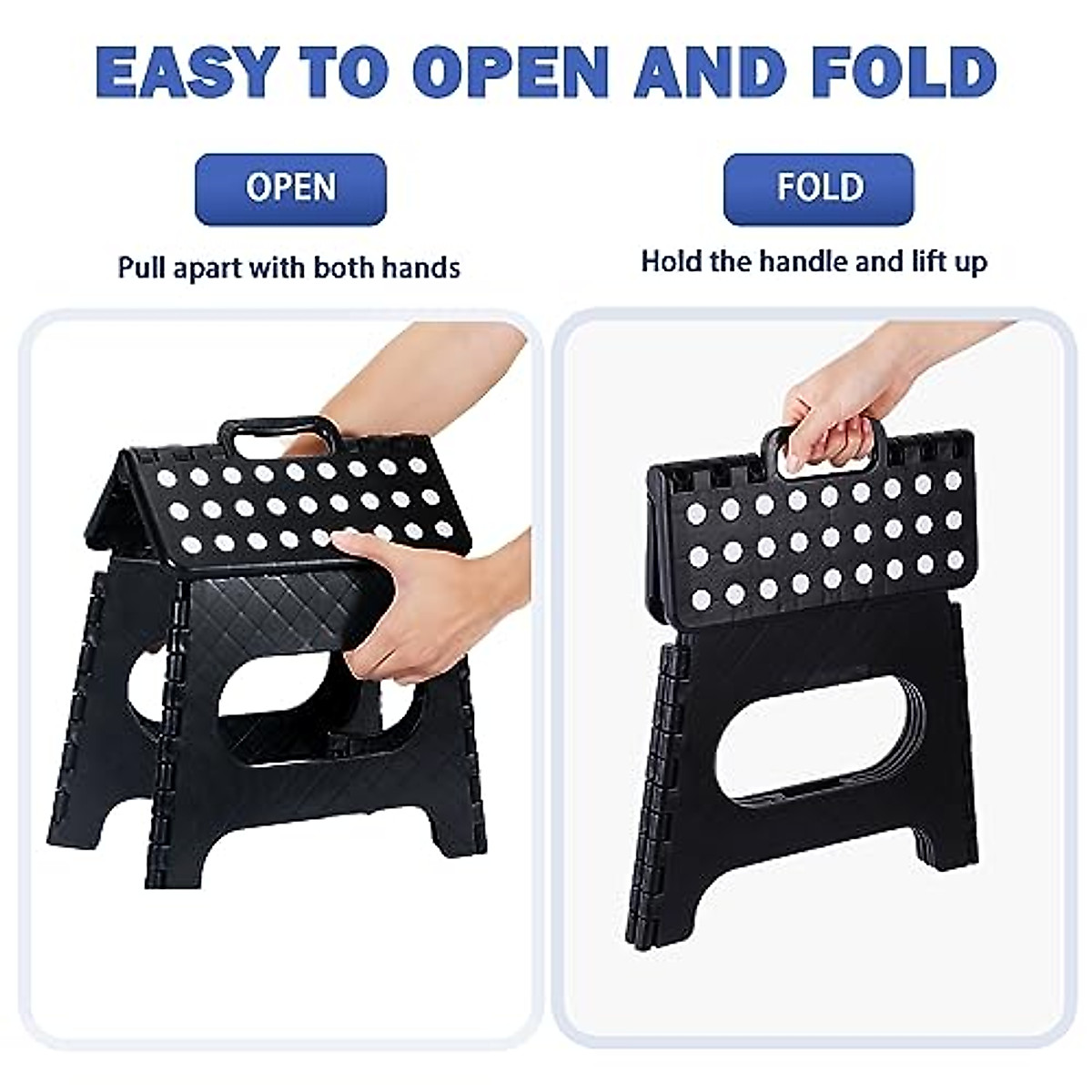 ROLIZOE Foldable Step Stool with Safety Lock, Space-Saving Plastic Stepping Stool, 11 Inch Multi-Purpose Portable Non-Slip Folding Step Stool for Kids & Adults-Black