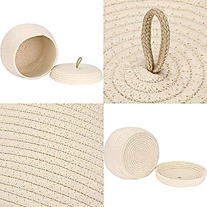 Sea Team Round Cotton Rope Storage Basket with Lid, Decorative Woven Storage Bin, Pot, Caddy, Organizer, Container for Snacks, Towels, Plants, 10 x 7.5 Inches (Small, Cream)
