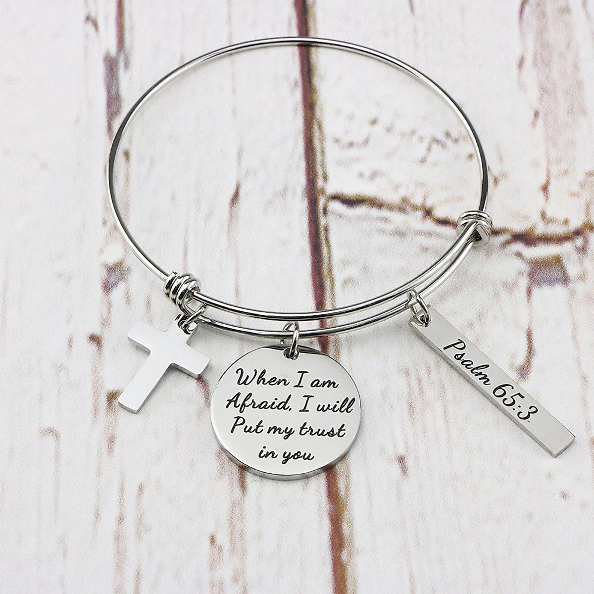 Memgift Scripture Bracelet Trust God Jewelry Inspirational Christmas Gifts for Women Expandable Wire Bangle