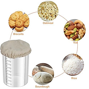 esidianzi 7Pcs Sourdough Starter Jar Kit with Scale 900ml Reusable Sourdough Starter Container with Bamboo Lid Multipurpose Wide Mouth Glass Sourdough Fermentation Jar for Sourdough Baking(as Shown)