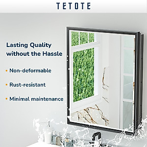 TETOTE Black Framed 60x30 Inch Medicine Cabinet Mirror for Bathroom Aluminum Framed Surface or Recessed Wall-Mounted Medicine Cabinets Beveled Mirror with Storage 3 Door Modern Farmhouse