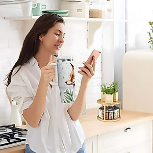 RPLIFE Cute Fox Green Leaves Tumbler, Stainless Water Bottle, Drinking Cups with Lids and Straws