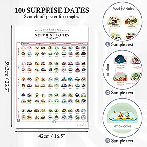 Kurprise 100 Surprise Bucket List Dates Scratch Off Poster with Fun, Interactive Date Ideas for Dating and Married Couples Games, Creative Custom Categories, Inspires Romance and Love