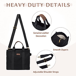 VASCHY Canvas tote bag, Casual Reusable Work Totes for Women Teachers with Zippers Pockets Crossbody Shoulder Bag Purse Black