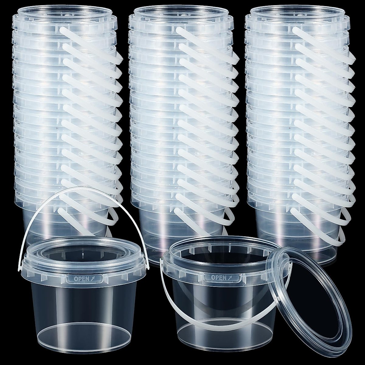 Maxcheck 100 Pcs 10 oz Containers Bulk with Lids and Handles Plastic Clear 300ml Storage Bucket Storage Containers Mini Storage Case for DIY Art Craft, Pigment, Small Tools, Part Material