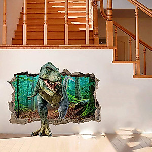 Supzone Dinosaur Wall Stickers Broken 3D Decorative Wall Decals Removable Boys Bedroom Baby Nursery Childrens Wall Decor