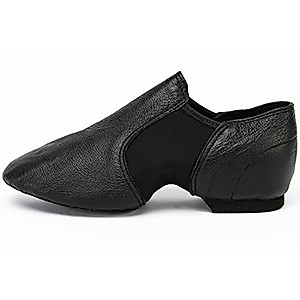 Danz Plus Slip On Leather Jazz Shoes Adult & Child (US 5 Adult, Black)