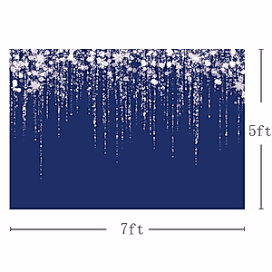 AIBIIN 7x5ft Navy Blue Glitter Backdrop Birthday Party Decorations Silver Sequins Dots Photography Background Wedding Bridal Shower Party Decor for Women Photo Shoot Props Cake Table Banner
