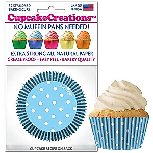 Cupcake Creations 32ct Standard Cupcake Liners - Light Blue Polka Dot