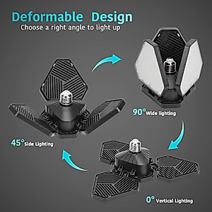 SEEKMORELY 2 Pack LED Garage Light, 120W Ultra Bright Garage Led Light, Illuminator 360 Garage Light, 12000LM LED Deformable 3 Leaf Garage Ceiling Lights for Basement Warehouse Workshop