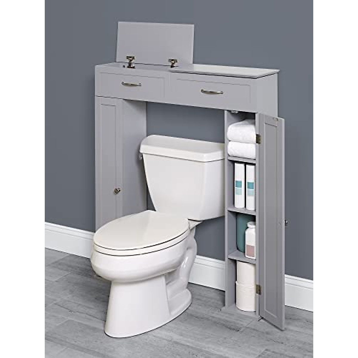 Zenna Home Lift Top Storage Console Cabinet Bathroom Spacesaver, Gray