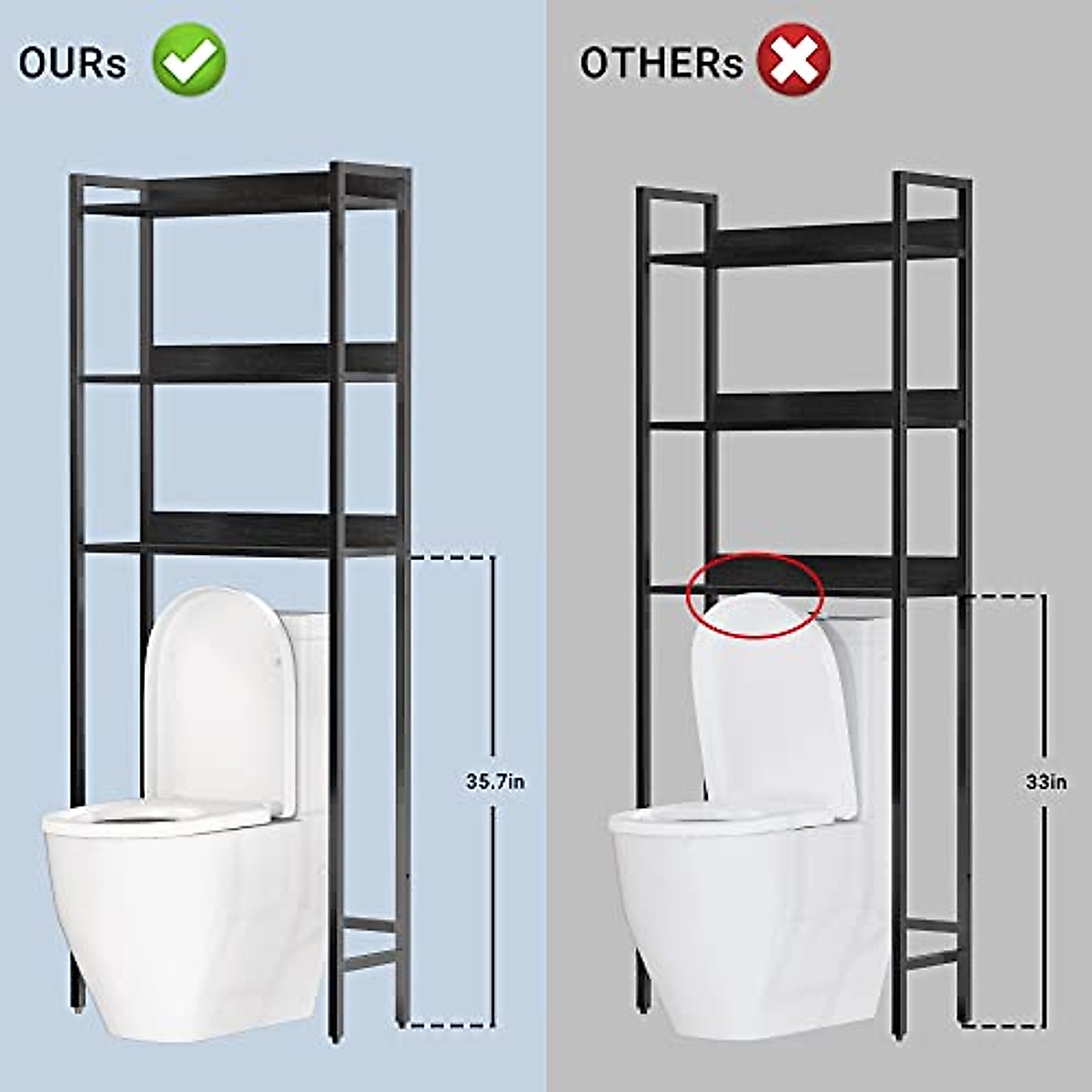 ODIKA Over The Toilet Storage, 3-Tier Over-The-Toilet Space Saver Organizer Rack, Freestanding Bathroom Organizer, Gray