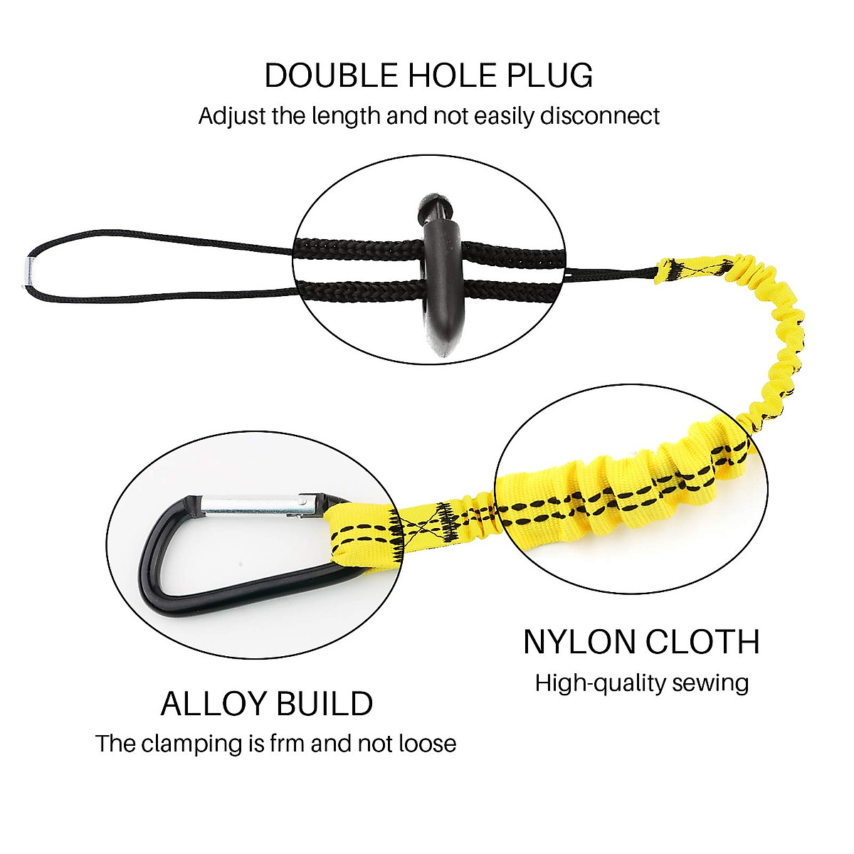 Tool Lanyard, Safety Tool Leash Retractable Bungee Cord with Carabiner Clip and Adjustable Loop End, Quick Release Shock Absorbing, 15 Ib Working Limit Fall Protection Equipment (5, 23.5 Inch（Short）)