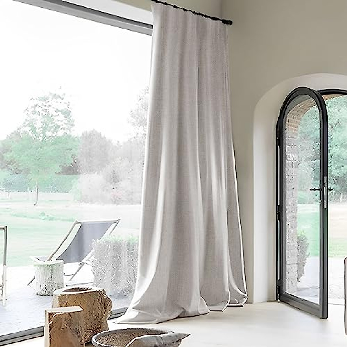 INOVADAY Linen Blackout Curtains 96 Inches Long, Thermal Sliding Door Curtains 100% Black Out Extra Wide Patio Door Curtains Farmhouse Sliding Glass Door Curtain Drapes (W100 x L96, 1 Panel, Beige)