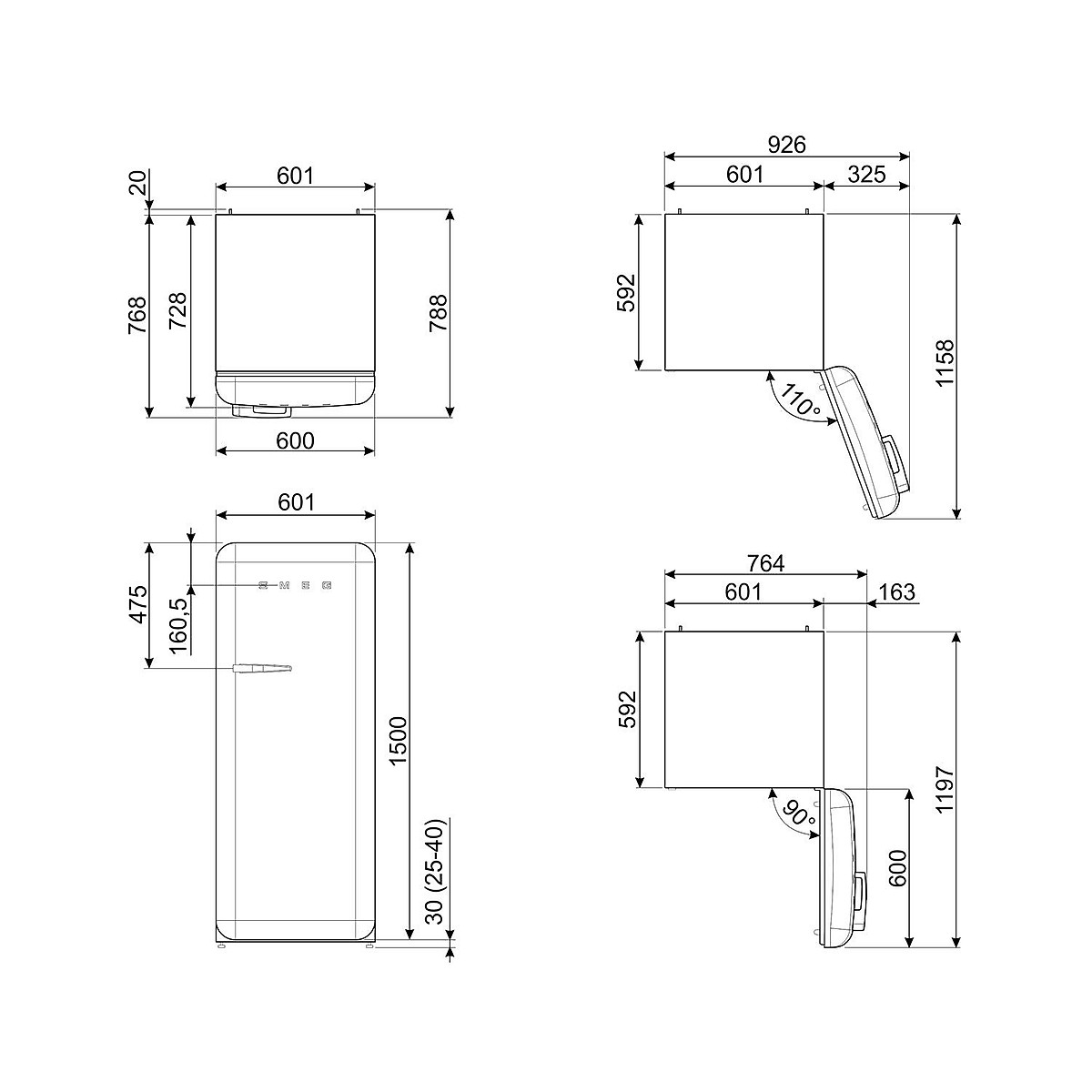 Smeg FAB28 50's Retro Style Aesthetic Top Freezer Refrigerator with 9.92 Cu Total Capacity, Multiflow Cooling System, Adjustable Glass Shelves 24-Inches, Pastel Blue Right Hand Hinge