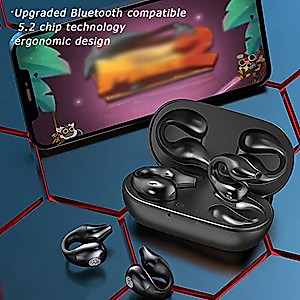 LINNNZI Wireless Ear Clip Bone Conduction Headphones, 2023 New Mini Open Ear Headphones with LED Power Display, Noise Reduction, Bluetooth 5.2 Earbuds Earpiece for Running, Sports, Cycling