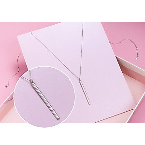 Alphm Long Chain Vertical Bar Y Necklace S925 Sterling Silver Pendant for Women Statement Jewelry