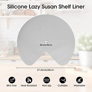 ZDLS Lazy Susan Shelf Liner,Silicone Lazy Susan Liners for Dual Tier Pie Cut Lazy Susan Organizer,Non-Slip Thermal Protection Lazy Susan Mat 2 PCS (Gray, 28")