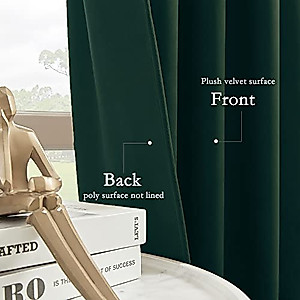 Timeper Green Blackout Velvet Curtains 96 inches Vintage Style Dark Green Velvet Drapes Light Blocking Thermal Insulated for Bedroom, Office, W52 x L96, 2 Panels, Back Tab Design