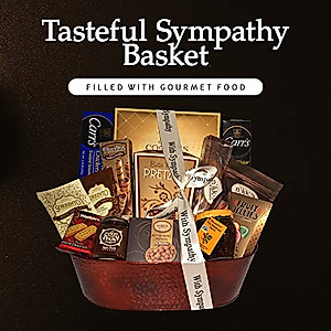 With Sincere Sympathy Condolence Gift Basket, Sympathy Baskets for Loss of a Loved One, Gourmet & Elegantly Arranged Funeral Basket, Dark Copper Bereavement Care Basket by Nikki’s Gift Baskets