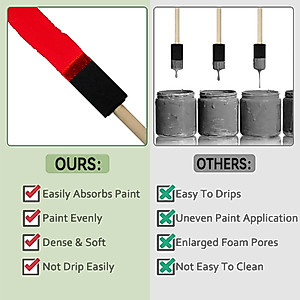 DMSVK 40 Pcs 1'' Foam Paint Brushes, Sponge Paint Brush, Wooden Handles Foam Brush, Sponge Brushes for Painting, Craft, Staining, Varnish, Touch Up