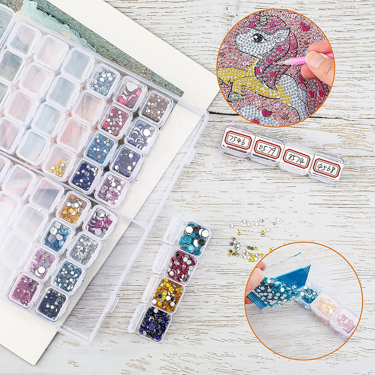 56 Slots Diamond Painting Storage Containers, 56 Grids 5D Diamond Embroidery Accessories Tools, Plastic Bead Organizer with Label Stickers for DIY Sewing, Art Craft, Nail Diamonds, Bead Storage