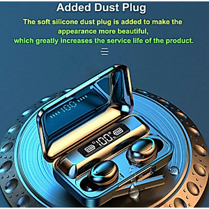 BAHASYA Wireless Bluetooth Earbuds with Digital Charging Case, Built-in Mic, Noise Cancelling, Waterproof, Deep Bass Earphones, in Ear Stereo Headphones for Sport, Gym, Gaming (Black)