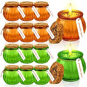 MTLEE 12 Pcs Pumpkin Candles Bulk Fall Thanksgiving Scented Candles Pumpkin Tealight Table Centerpieces with Signs Stickers for Thanksgiving Fall Room Home Decor