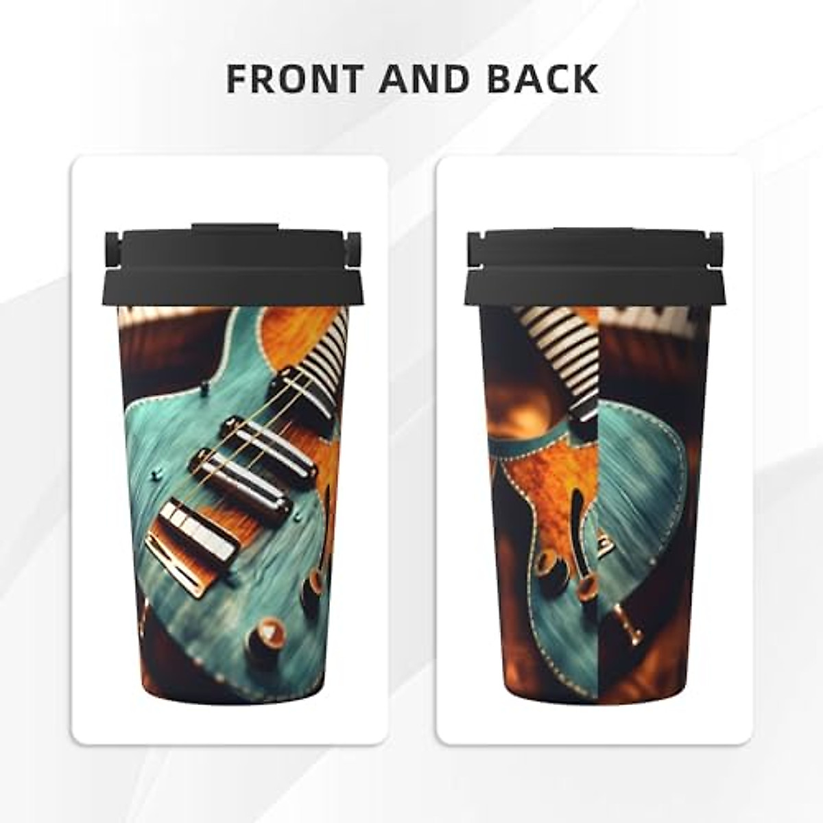 WANGZHAO Musical Guitar patterns Print Double Wall Stainless Steel Vacuum Insulated Tumbler Cup Home Thermal Cup
