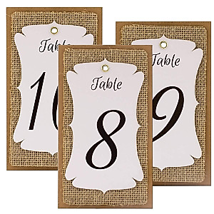 Summer-Ray Handmade Table Number White-Burlap-Kraft Triple Layer Wine Bottle Table Number Hang Tags for Rustic Weddings (Number 1 to 15)