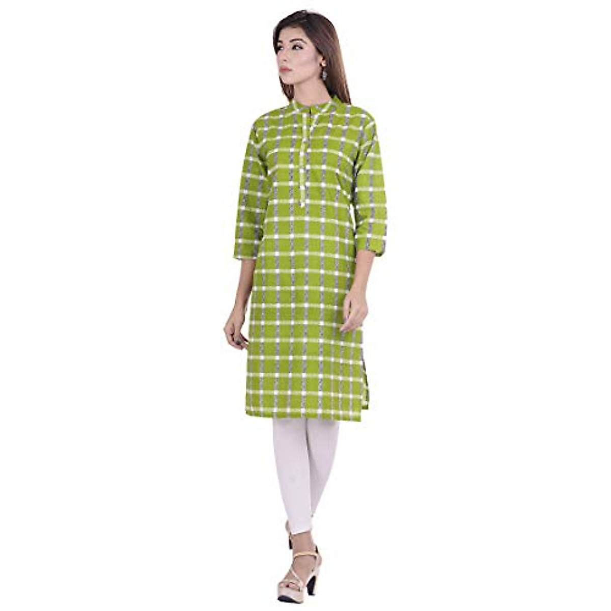 Chichi Women's Indian Checks Cotton Kurti Top, Green, XX-Large
