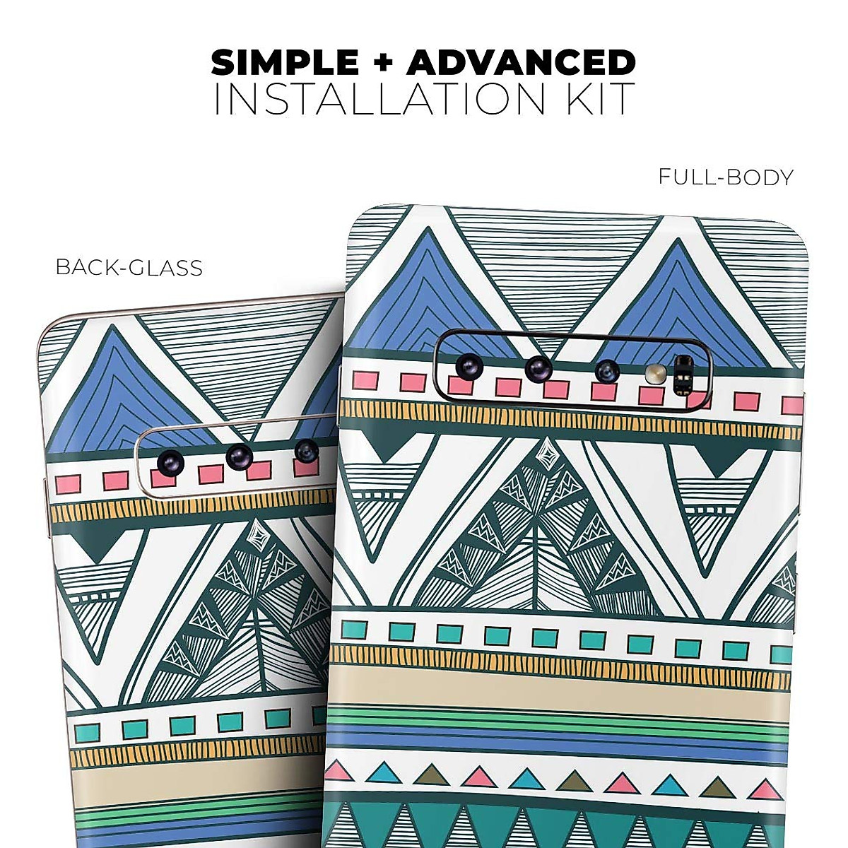 DesignSkinz Abstract Blue and Green Triangle Aztec Protective Vinyl Decal Wrap Skin Cover Compatible with The Samsung Galaxy S20 (Screen Trim & Back Glass Skin)