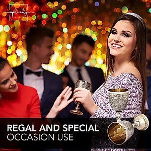 REPLICARTZ Chalice Goblet Communion Cup - Halloween Brass Gold Wine Glasses - Elegant Catholic Gothic - King Arthur Medieval Decor Drinkware - Christmas, Wedding Chalice Gifts, 210 ml, 7.10 oz