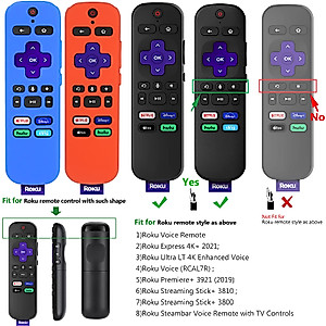 [2 Pack] Silicone Protective Case Compatible with Roku Voice Remote, Pinowu Anti-Slip Shockproof Remote Cover Compatible with Roku Express 4K+ 2021 Remote (Red+Blue)