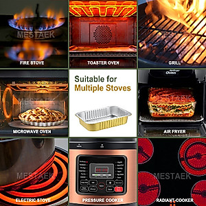 MESTAEK 11"x 8" Sturdy Aluminum Foil Pans + Lids (5 Pack), 2X Thicker Heavy Duty for Oven, Grill, Microwavable Cooking Baking, Reusable Freezable Dishwasherable Disposable Foil Pan Pot Container 74oz