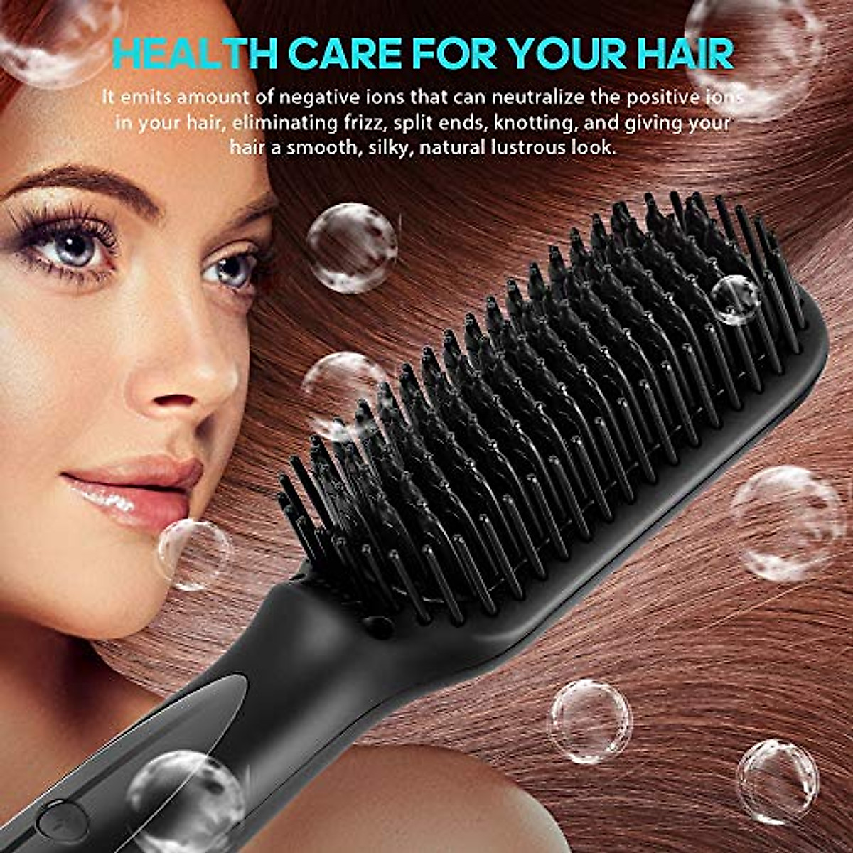 JUMPHIGH Hair Straightener Brush, Ionic MCH Ceramic, Anti-Scald, Auto Temperature Lock, Portable, Dual Voltage for Home and Travel