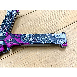 Super Knife 8'' Joker Pocket Knife Spring Assisted Folding Pocket Knife, EDC Tools, Pocket Clip, Camping Accessories, Multicolor