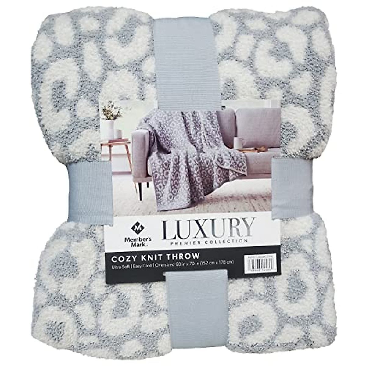 Member's Mark Luxury Premier Collection Cozy Knit Animal Print Throw (Asher Leopard- Gray, 60" x 70")