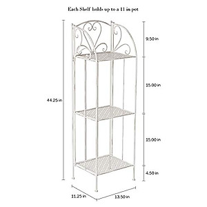 Pure Garden Plant Stand – 3-Tier Vertical Shelf Indoor or Outdoor Folding Wrought Iron Home Garden Display with Laser Cut Shelves (Antique White)