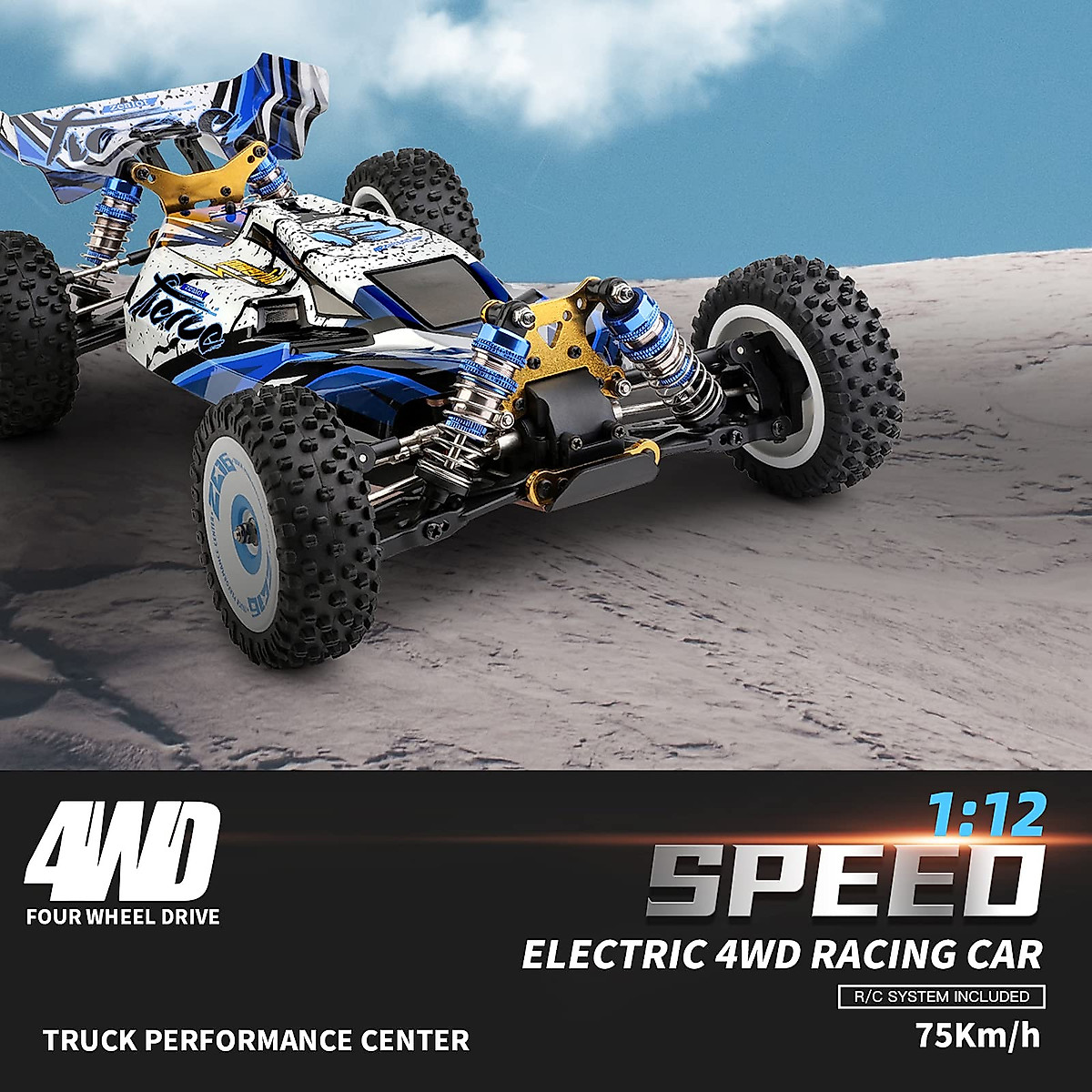 GoolRC WLtoys 124017 RC Car, 1:12 Scale 2.4GHz Remote Control Car, 4WD 75km/h High Speed Racing Car, Off-Road Buggy Drift Car RTR with Brushless Motor and Metal Chassis for Kids Adults