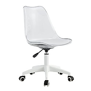 Acrylic Clear Desk Chair Rolling Office Chair with Cushion Armless Swivel Vanity Chairs Plastic Adjustable Height Home Office Desk Chairs with Wheels Modern Ghost Chair for Adult,(White)