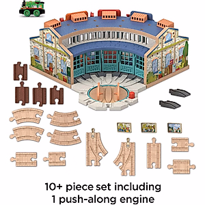 Thomas & Friends Wooden Railway Toy Train Track Tidmouth Sheds Starter Set with Percy Wood Engine for Preschool Kids Ages 3+ Years (Amazon Exclusive)