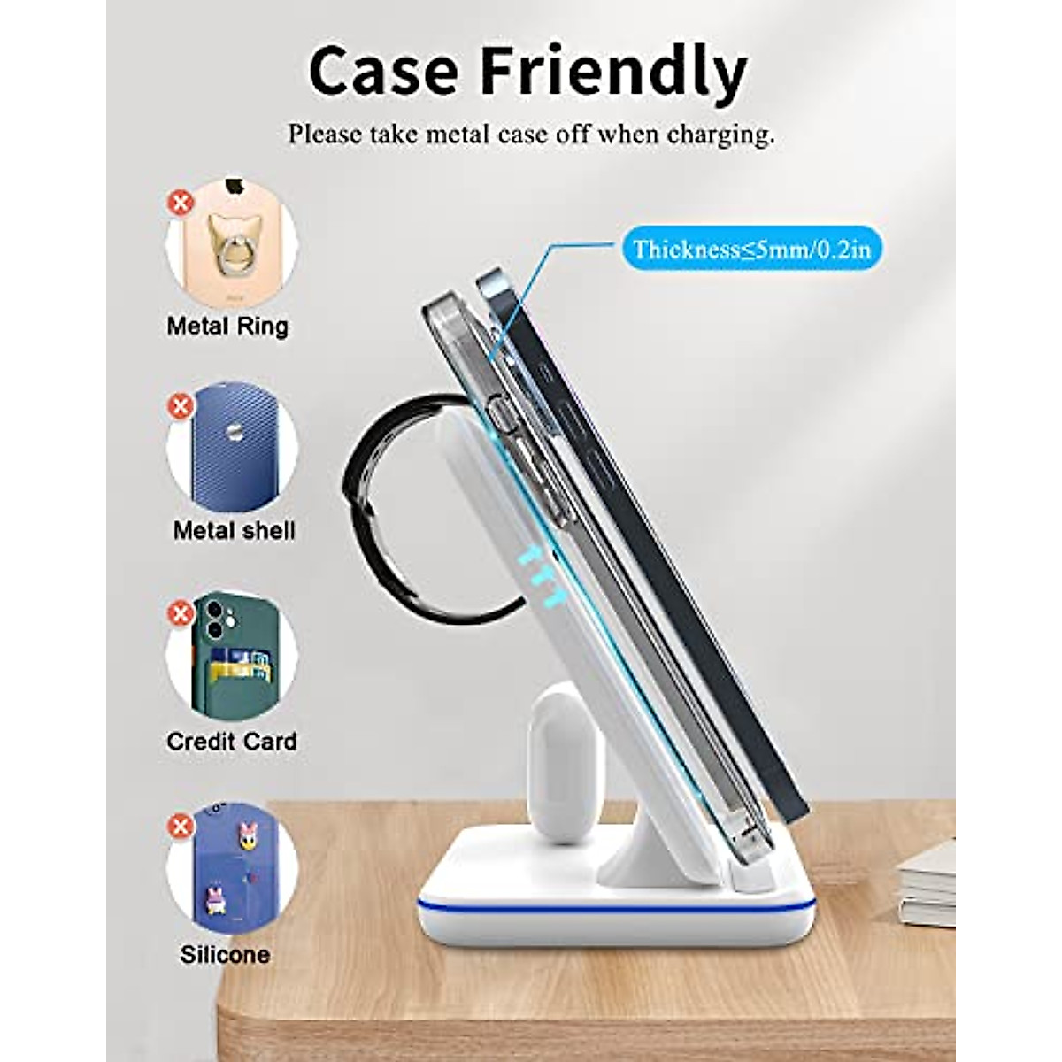 Wireless Charger 3 in 1, Any warphone Wireless Charging Station for Multiple Devices, Charger Station Compatible with iPhone 14/13/12/11/Pro/Max/XS/XR/X/8, iWatch 8/7/6/SE/5/4/3/2, AirPods Pro/3/2/1