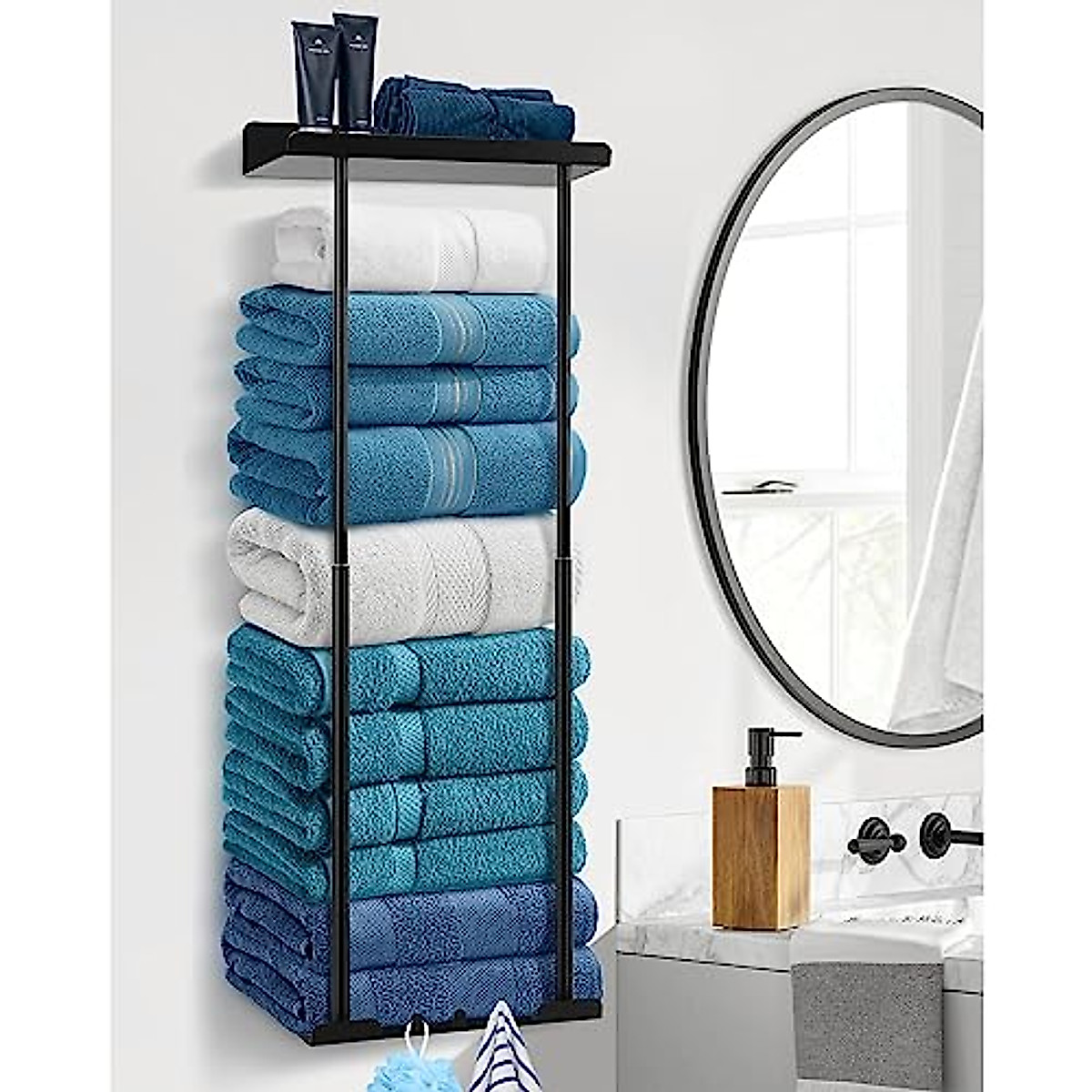 Hommtina Bathroom Towel Storage Black Towel Holder Bathroom Decor Aesthetic Towel Racks for Bathroom Bath Towel Storage for Rolled Towels Organizer