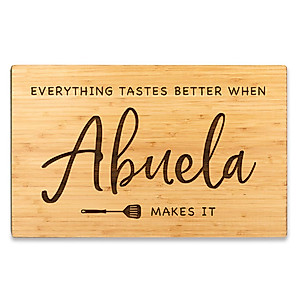 Andaz Press Large Bamboo Wood BBQ Cutting Board Gift, 17.75 x 11-inch, Everything Tastes Better When Abuela Makes It, 1-Pack, Engraved Serving Chopping Board Christmas Birthday Chef Kitchen Ideas