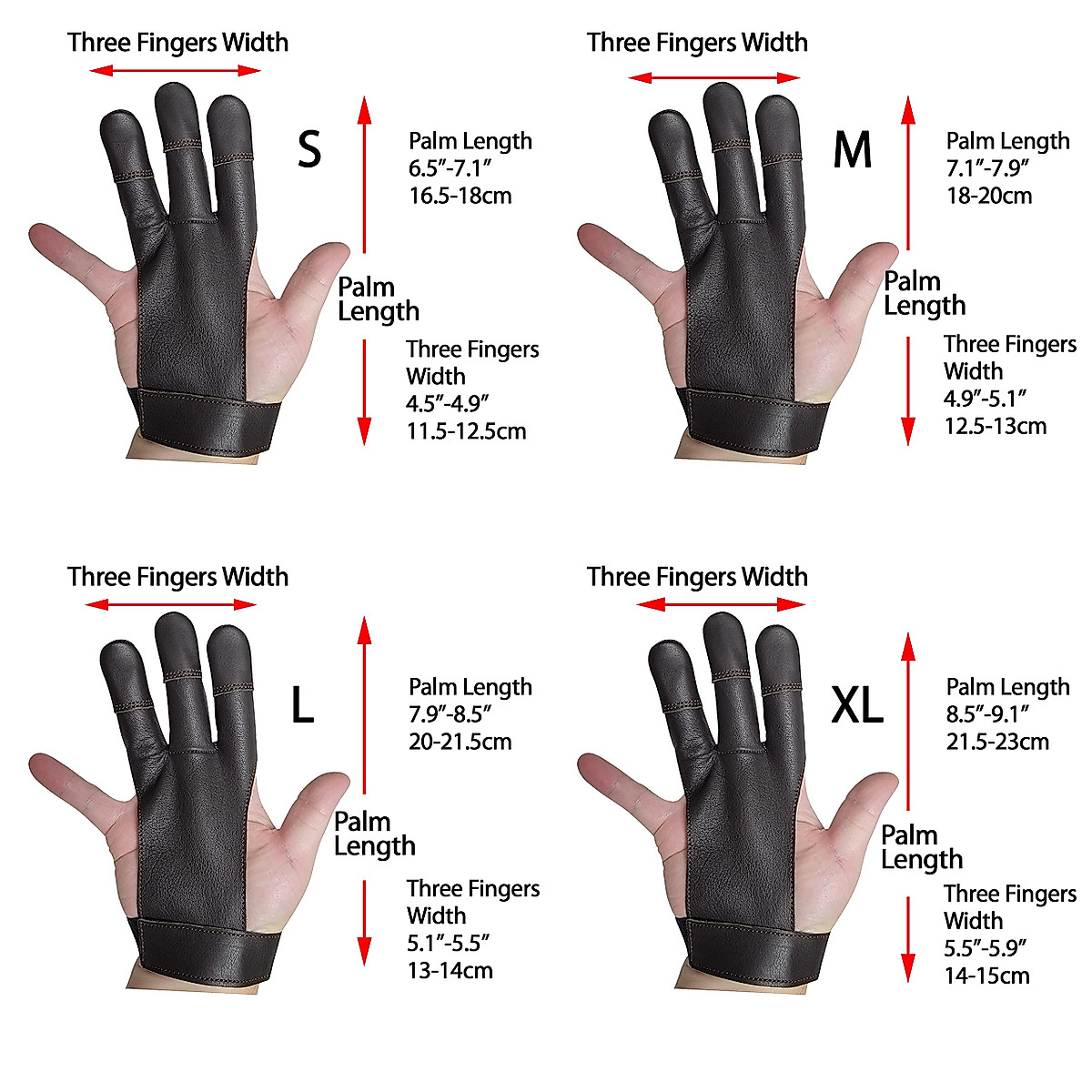 SAS Leather Traditional 3 Finger Archery Shooting Gloves for Recurve or Compound Bow - Hunting Target Protective Finger Tab Three Finger Guard for Adults, Men Women and Youth (Black, Medium)