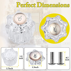 Faucet Handles, Bathtub Faucet Knobs, Complete Faucet Rebuild Trim Kit Compatible with Delta/Delex faucets, Hot and Cold Faucet Replacement Handles in Clear Acrylic, 1 Kit