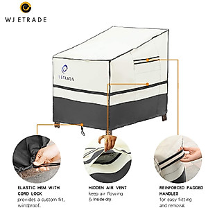 WJ-X3 Patio Chair Covers, 2Pack, 33" W x 38" D x 35" H Lounge Chair Cover, Heavy Duty Waterproof UV Resistant Outdoor Furniture Cover, Beige+Grey