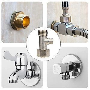 FERCAISH 7/8 T Adapter Brass Adaptor, 3 Way Tee Connector Valve for Plumbing Splitter Toilet Handheld Bidet Sprayer Faucet,Three Way Connector Diverter Valve